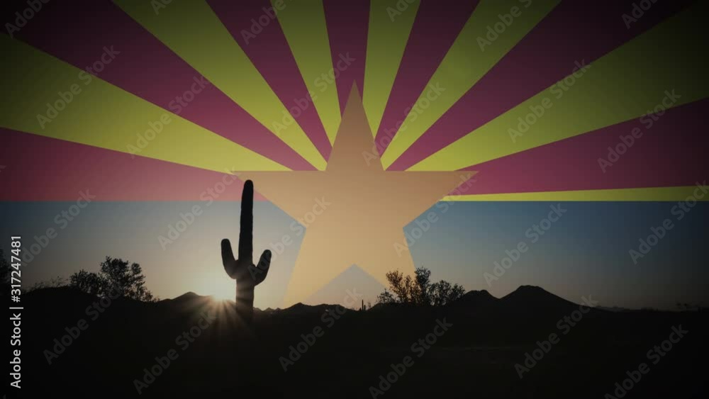 Arizona Flag Animation Spinning Sun Rays and Saguaro Cactus Time Lapse ...