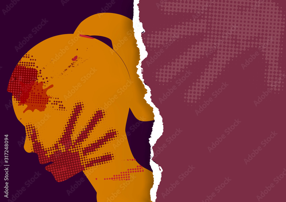 Violence against woman ,ripped paper template. Young Woman grunge ...