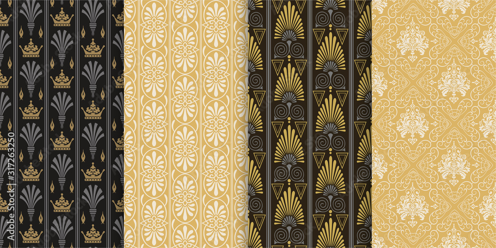 Art deco textile, wallpaper, fabric. 4 geometric patterns for your ...