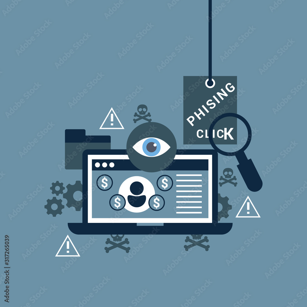 Phishing via internet vector concept illustration. Fishing by email ...