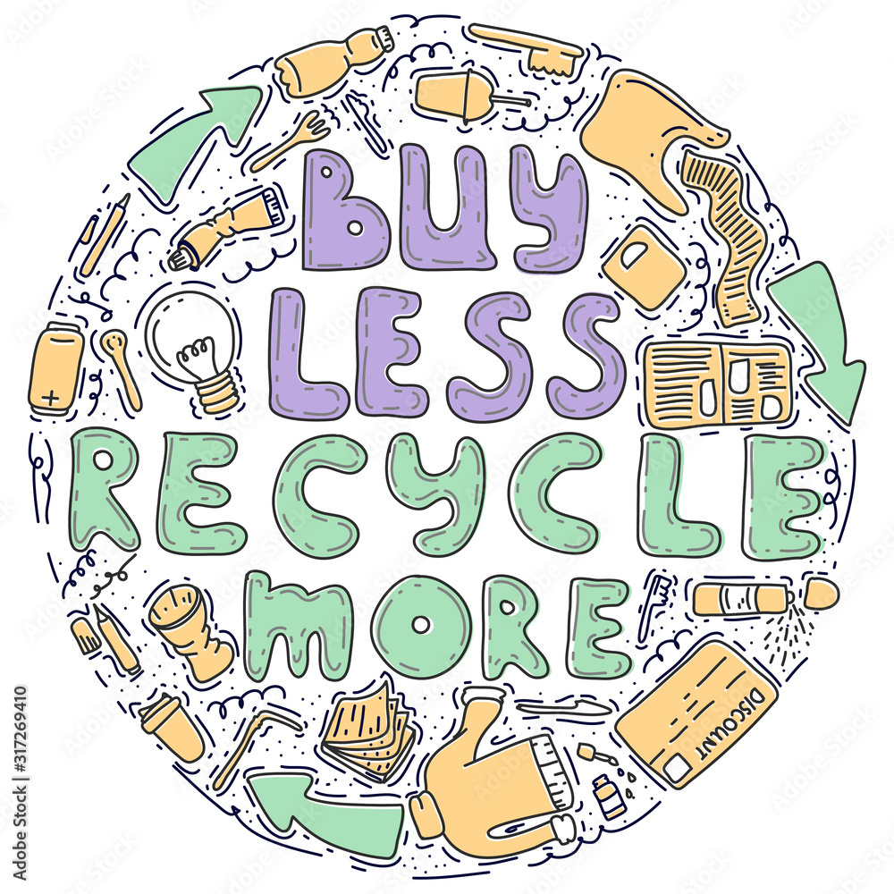 ECO vector doodle set. Recycling and dontation poster. Concept of ...
