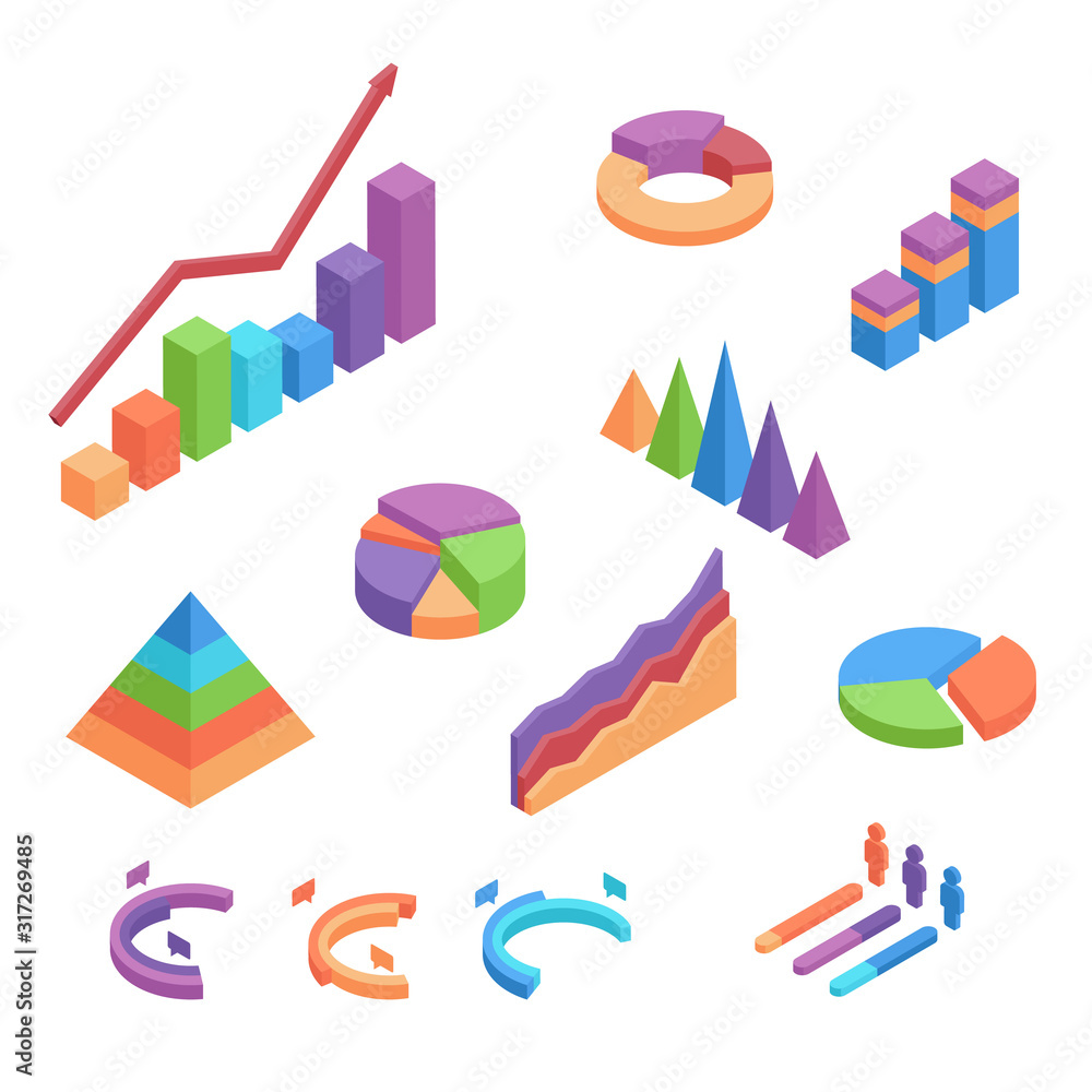 Isometric charts set. Flat 3d infographic elements for business report ...