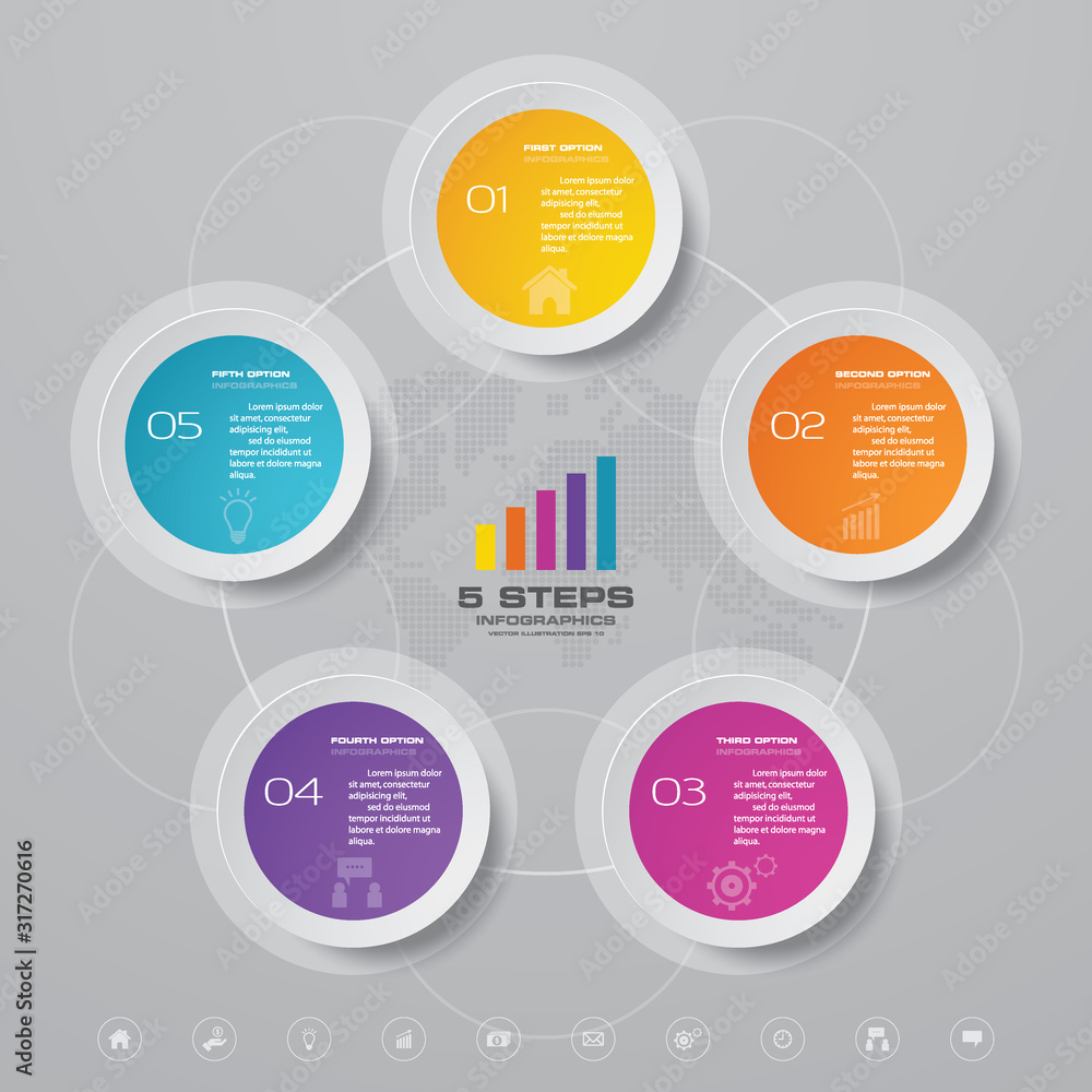 Póster 5 steps simple&editable process chart infographics element ...