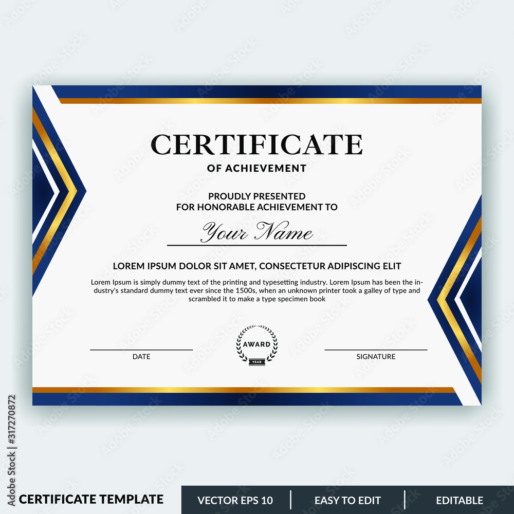 Stylish modern elegant certificate of achievement award template with ...