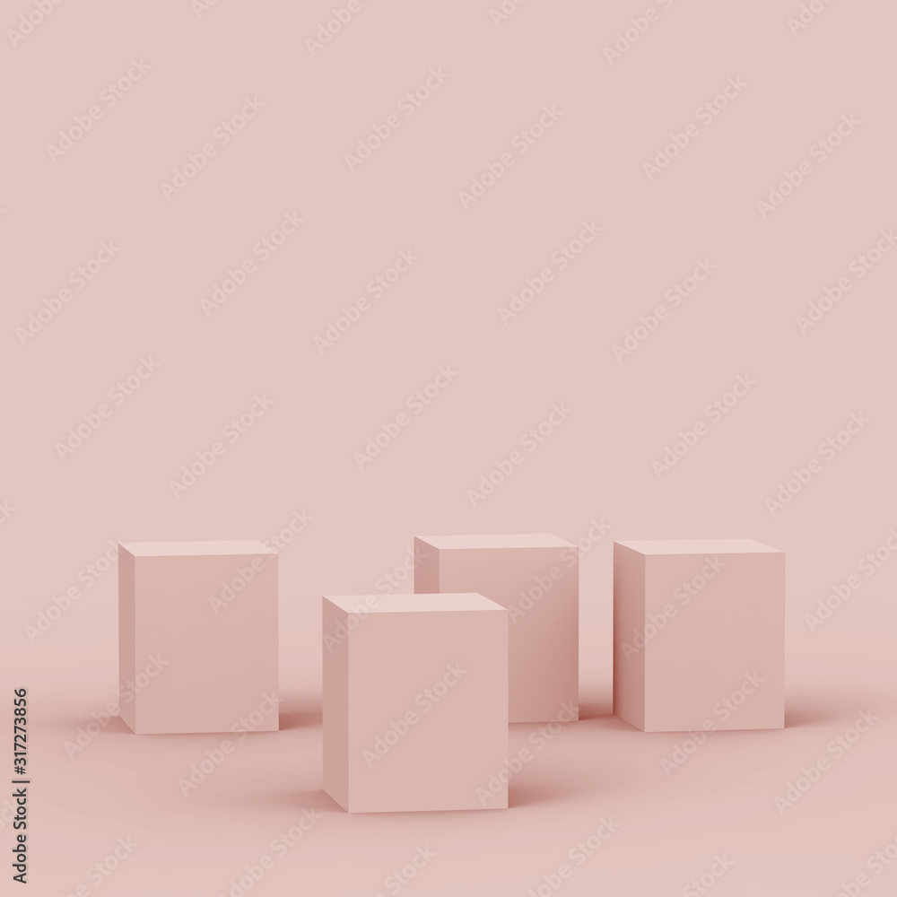 3d dusty pink cube and box podium minimal scene studio background ...