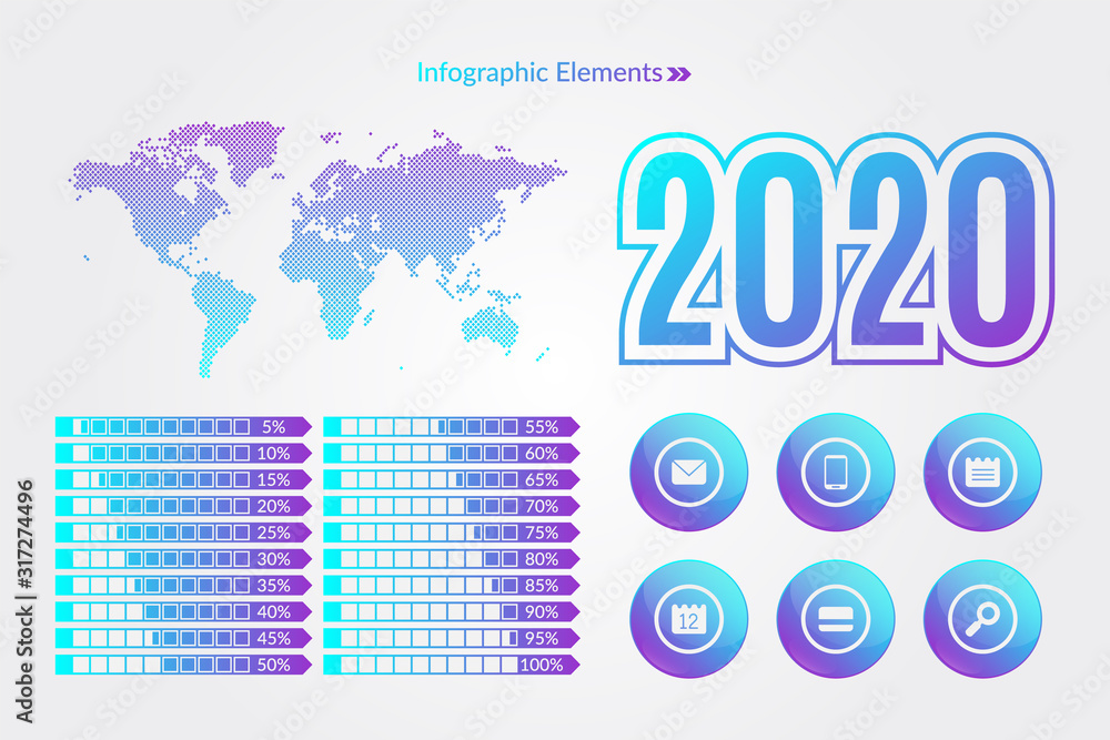 Percentage vector infographic symbol set, 5 to 100 percent gradient pie ...