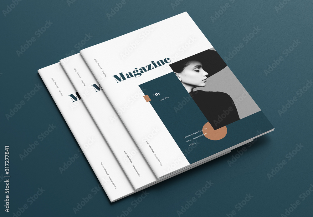 Creative Magazine Layout with Dark Green and Brown Accents Stock ...