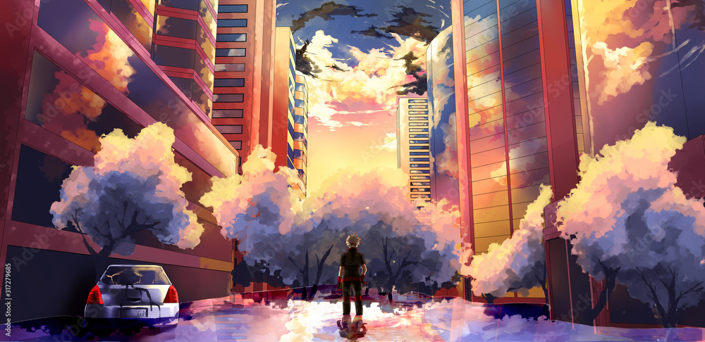 Artistic illustration of an after apocalyptic scene under storm Stock ...