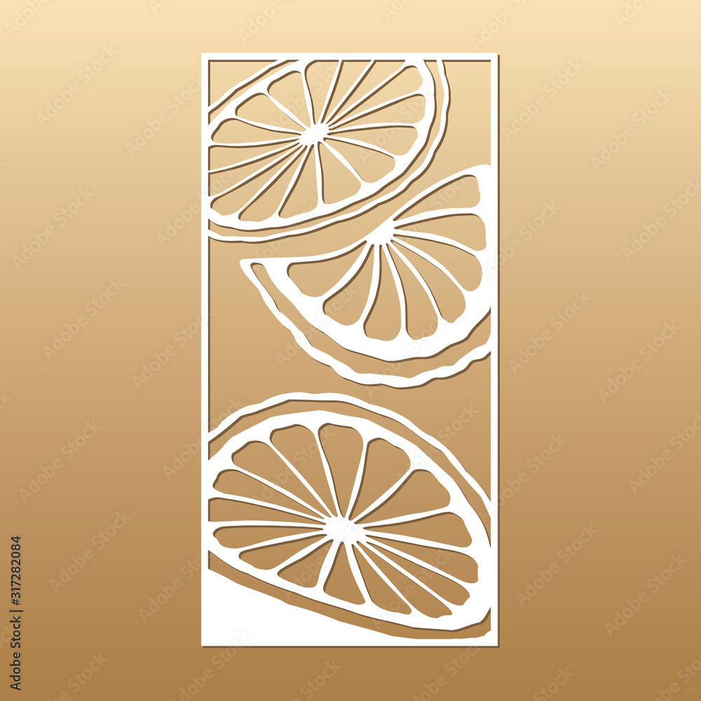 Laser cut vector panel (ratio 1:2). Cutout silhouette sliced citrus ...