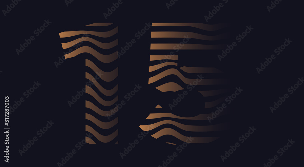 Fifteen 15 number vector font alphabet, modern dynamic luxury flat ...