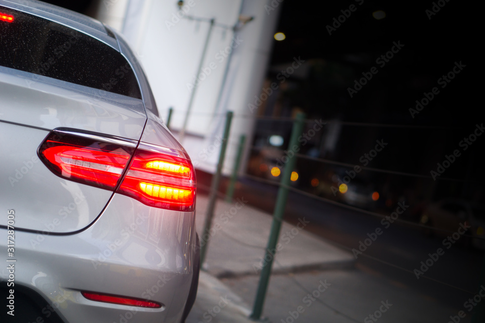 LED car brake light on traffic jam hour in bangkok, thailand with flare ...