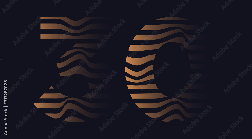 Thirty 30 number vector font alphabet, modern dynamic luxury flat ...