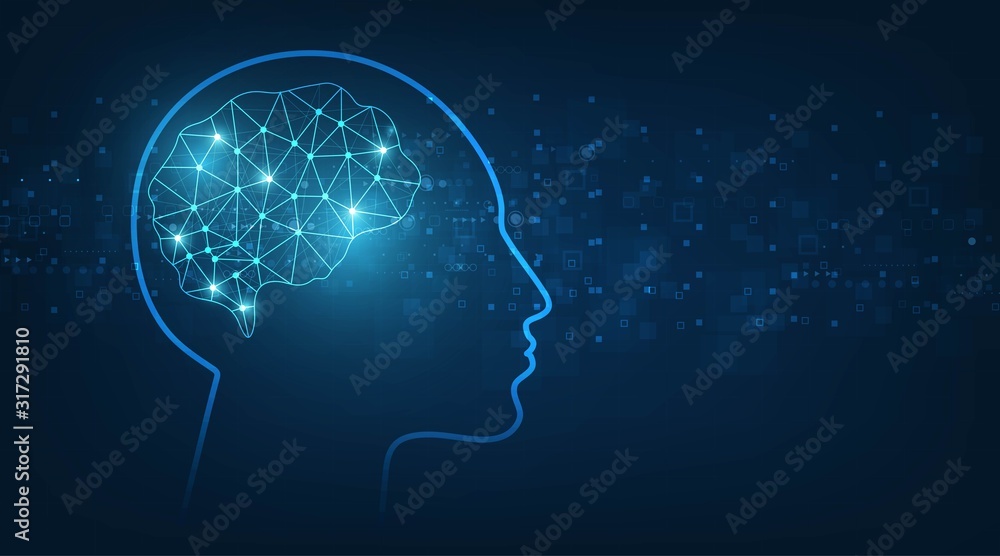 Technology Artificial intelligence (AI) brain animation digital data concept.Big Data Flow ...