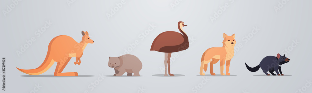 set cartoon endangered wild australian animals collection wildlife ...