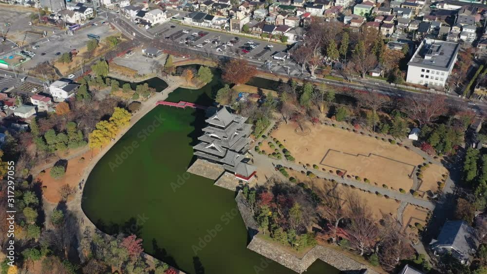Aerial view of famous Matsumoto Castle in city of Matsumoto ...