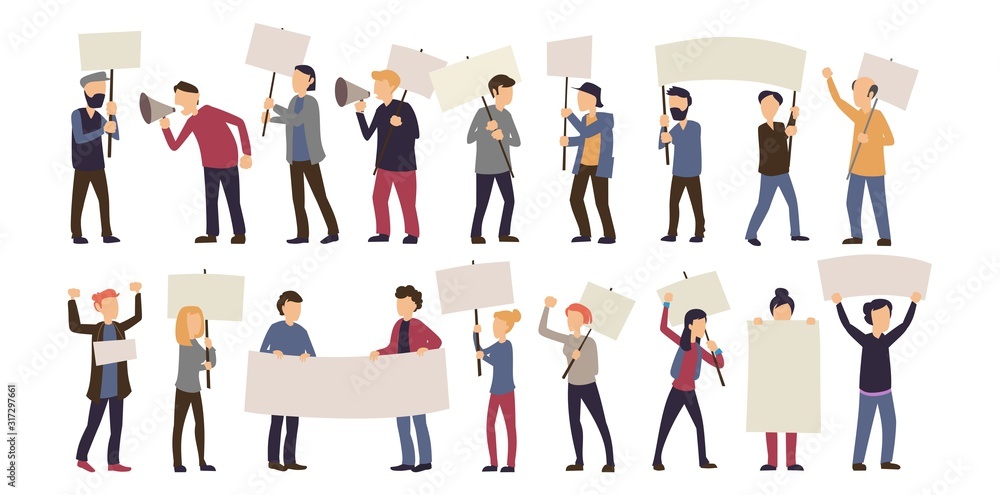 Group of male and female protest isolated on white vector illustration ...
