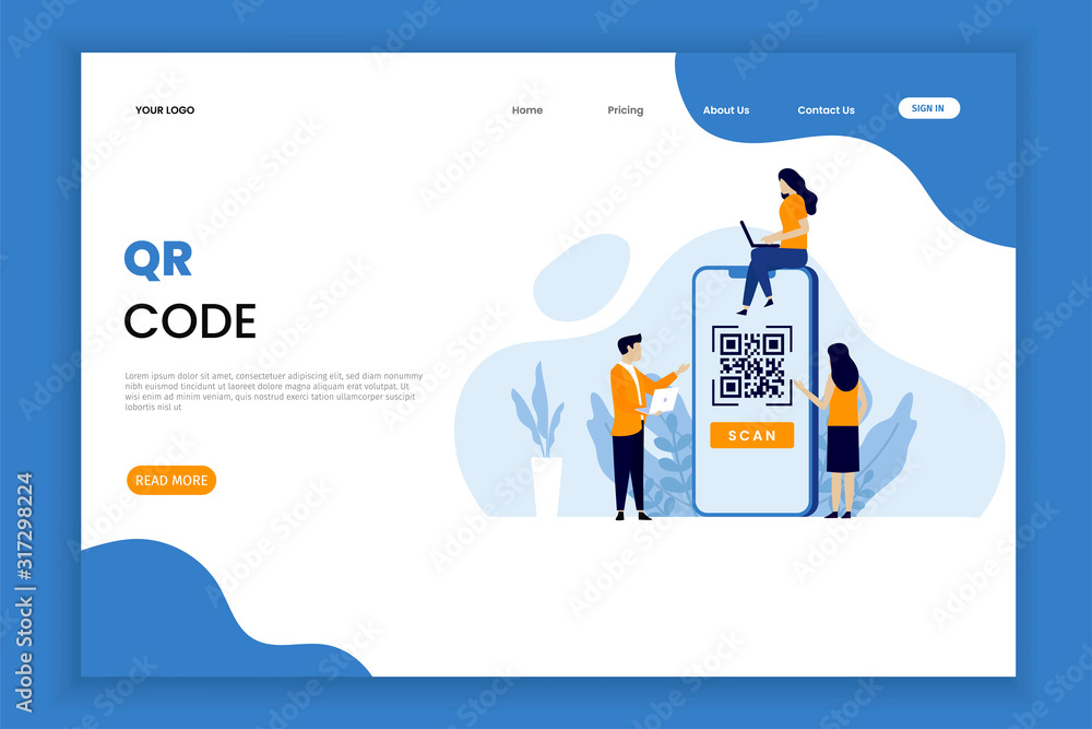 QR code scanning vector illustration concept with people scan code ...