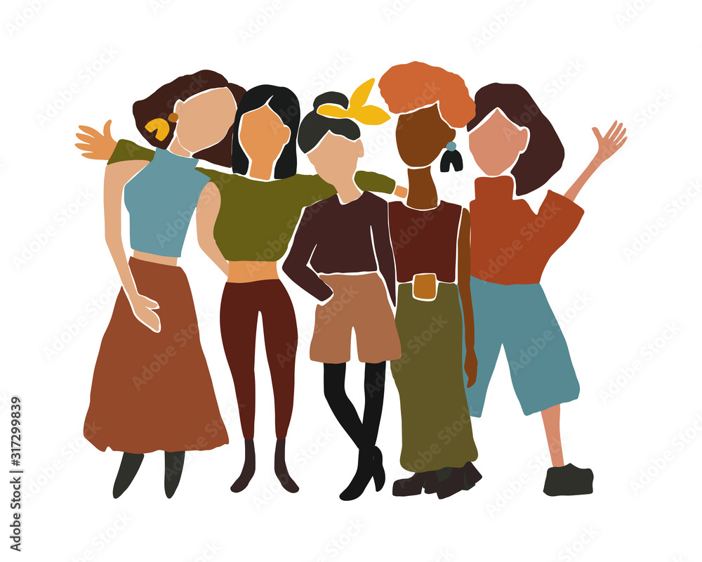 Happy international women and girls standing together. Group of women ...