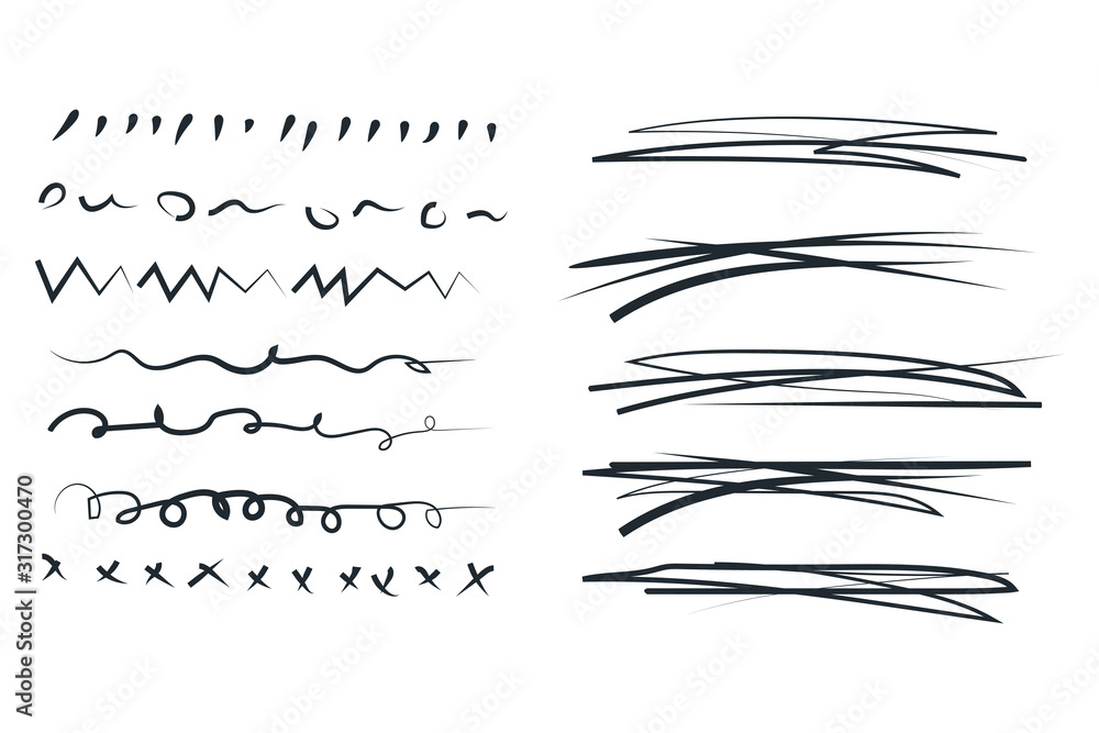 Handmade of underline strokes in marker brush doodle style template ...