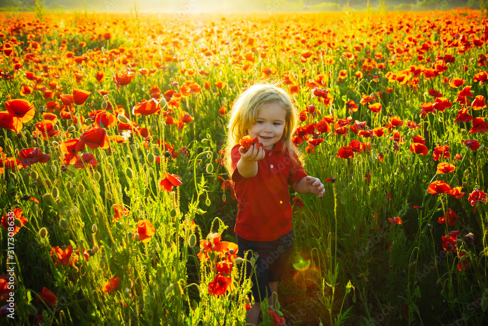Beautiful baby child with red flowers. Little symbol of love. Family ...
