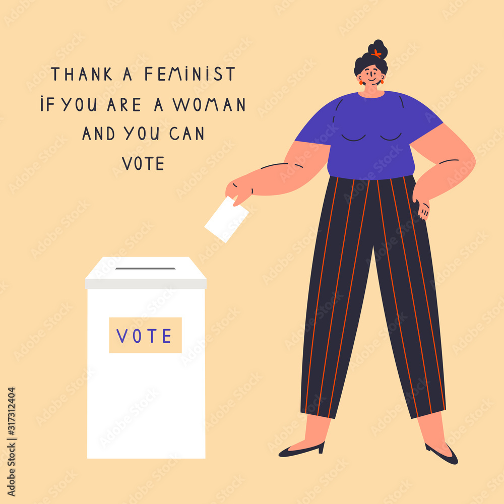 Confident happy woman is voting.Vote box.Women have rights.Thank a ...
