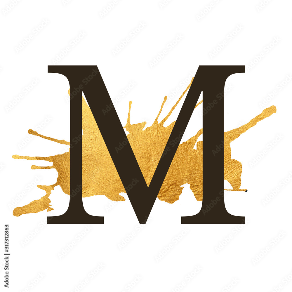 Hand painted watercolor abstract gold alphabet art. Combination of dark ...