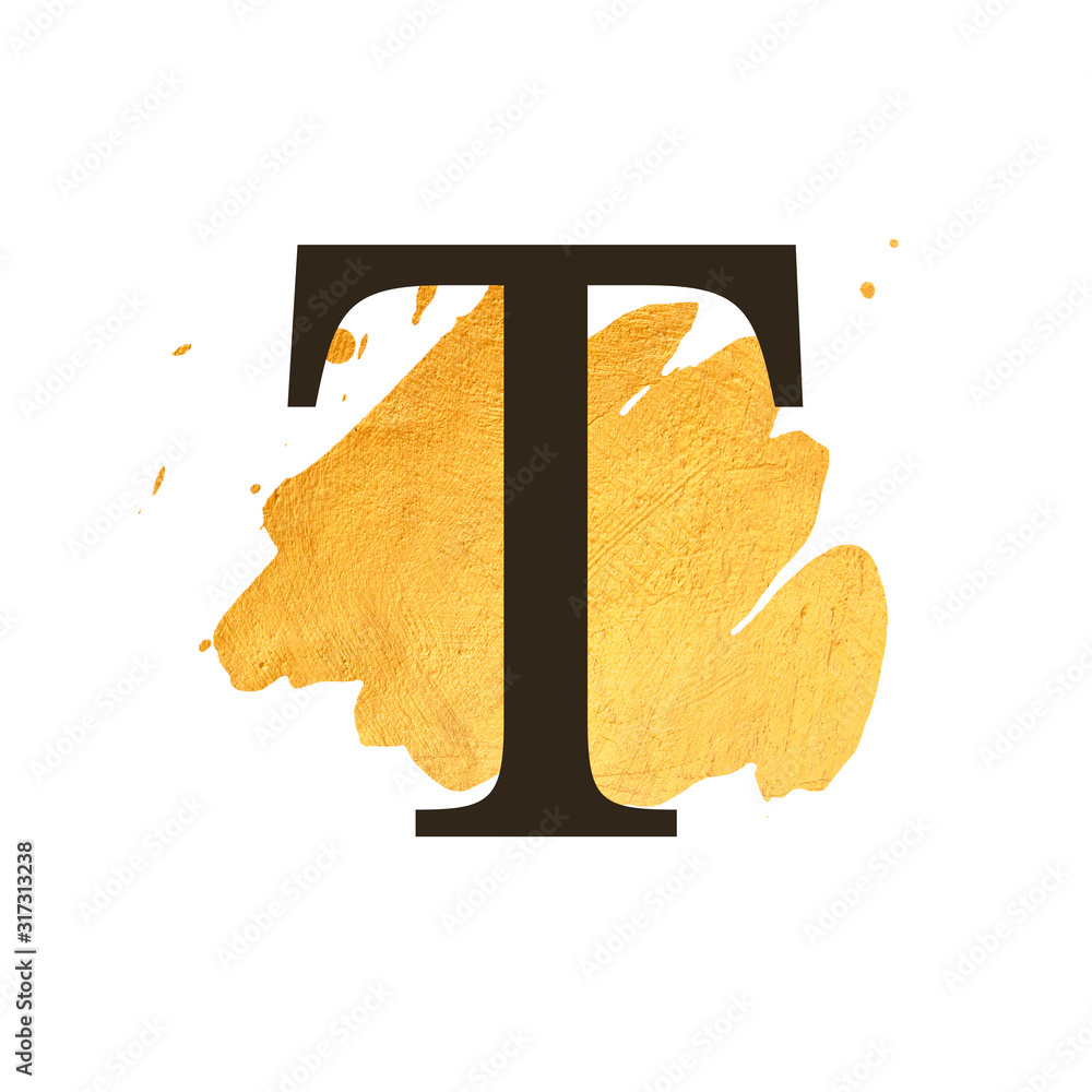 Hand painted watercolor abstract gold alphabet art. Combination of dark ...