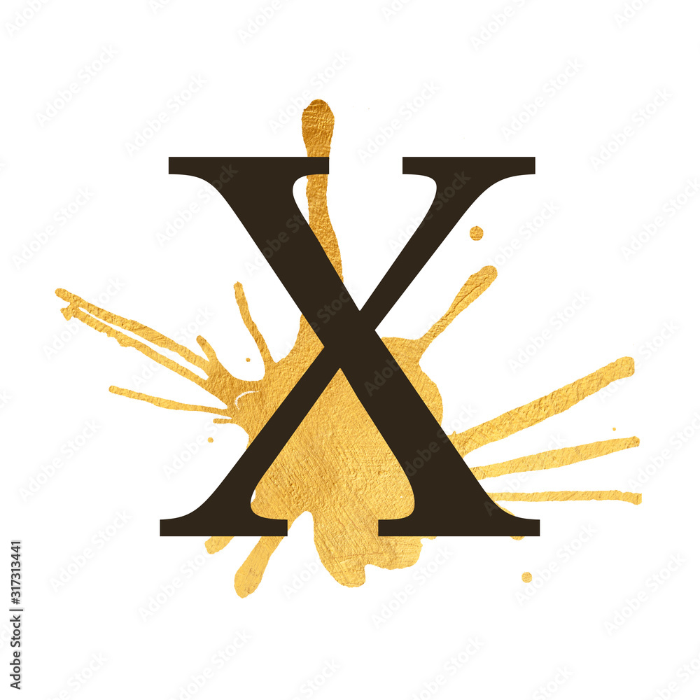 Hand painted watercolor abstract gold alphabet art. Combination of dark ...