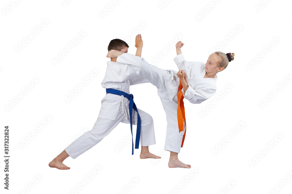 Athletes train blocks and kicks of karate Stock Photo | Adobe Stock