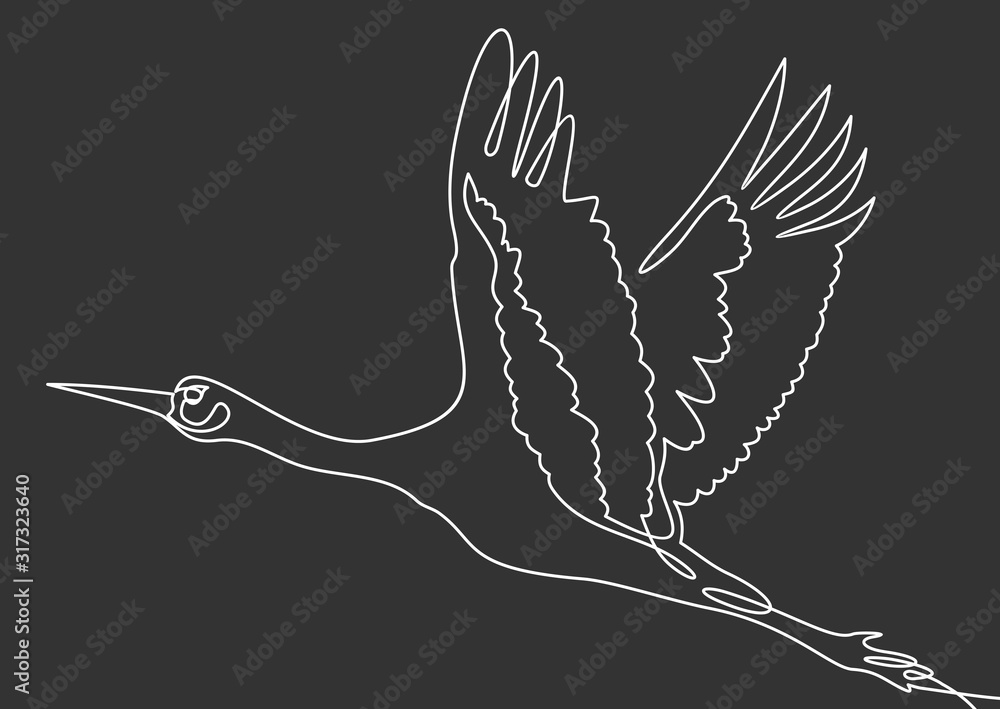 Continuous line drawing stork. Template for your design works. Vector ...
