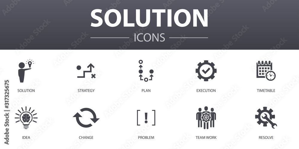 Solution simple concept icons set. Contains such icons as strategy ...