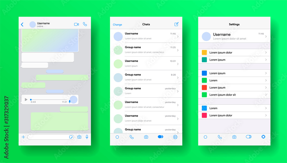 Mobile messenger screen inspired by whatsapp. Whats ap application mockup. Phone chat with ...