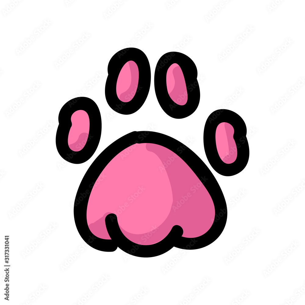 Cute pink animal paw pad cartoon doodle clip art. Hand drawn mammal ...