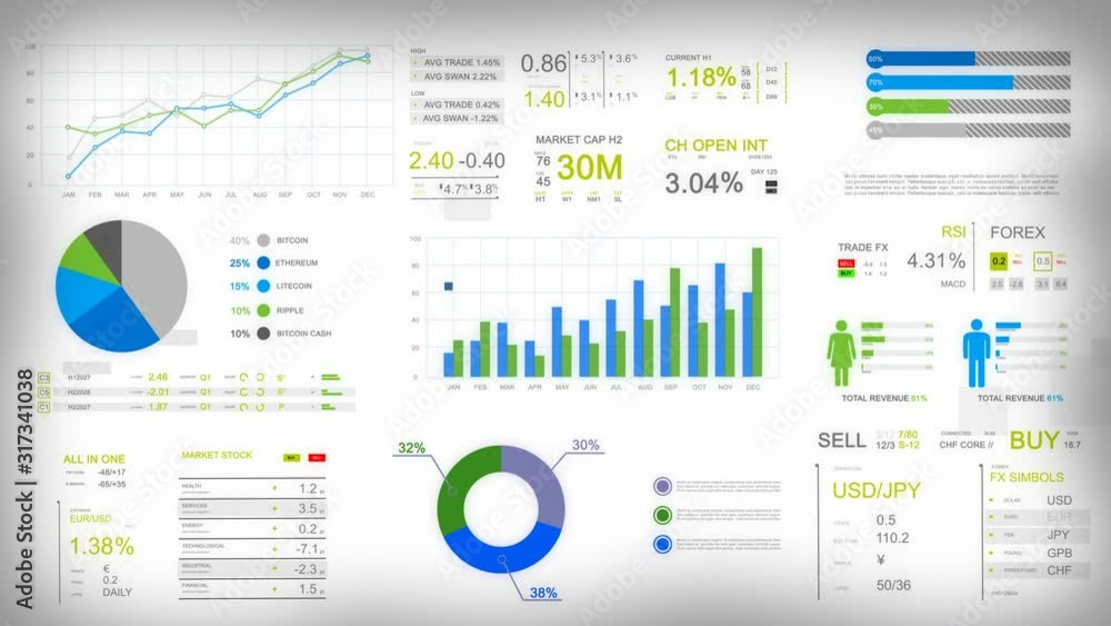 Financial template with generic data and charts. Animation showing pie ...