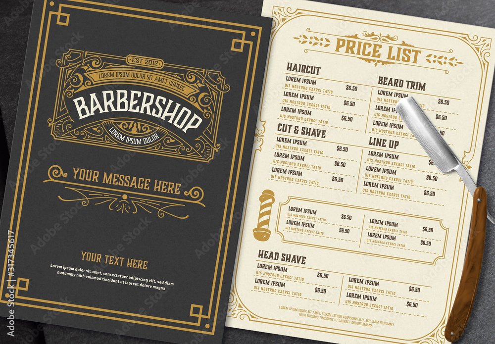 Vintage Barber Shop Price List Layout Stock Template | Adobe Stock
