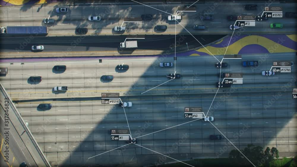 Surveillance system. Aerial view of traffic on a major highway ...
