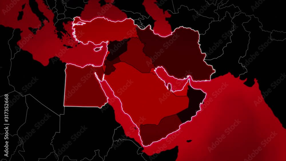 Highly detailed map of the Middle East region, showing the countries ...