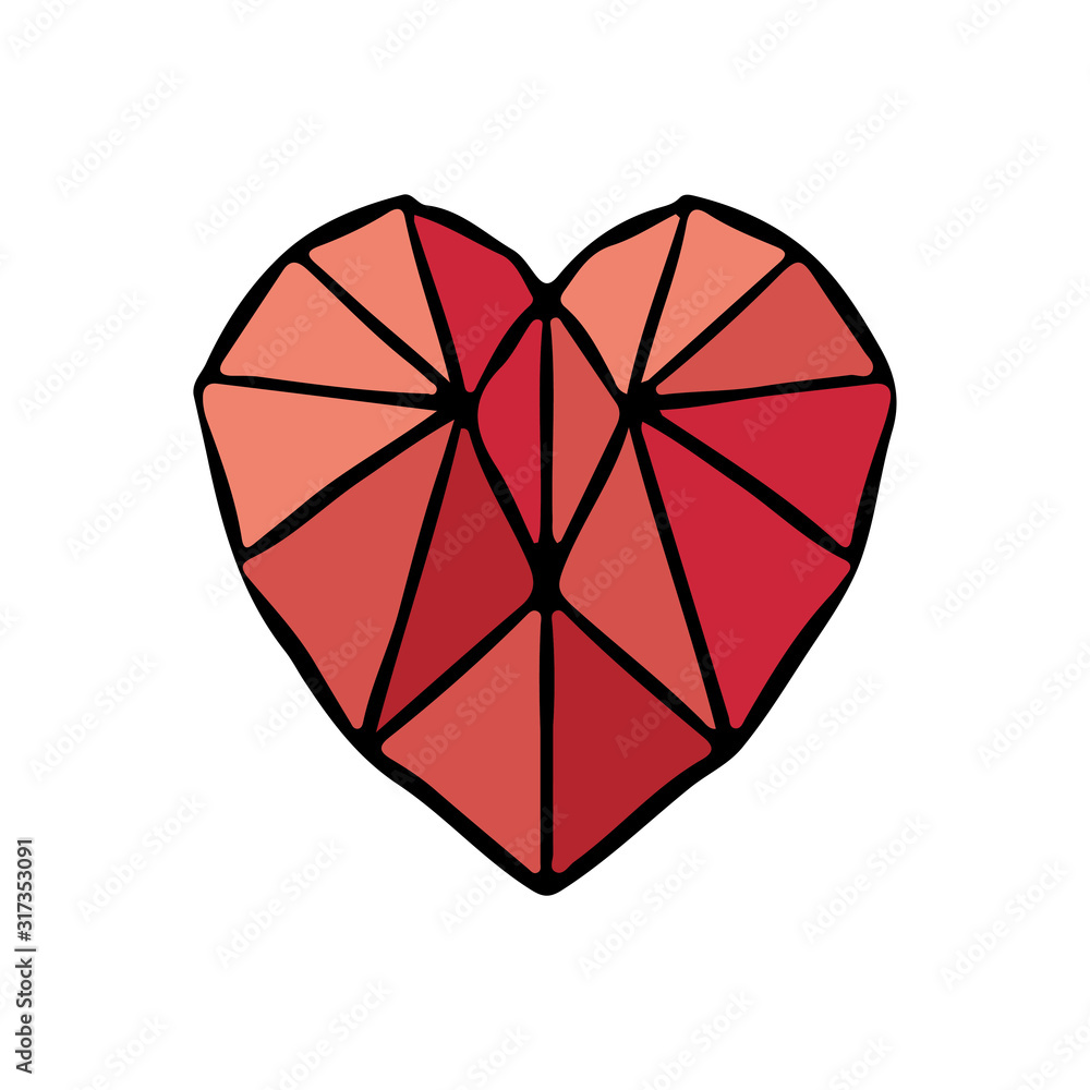 Red heart with a black outline. Vector drawing. Isolated object on a ...