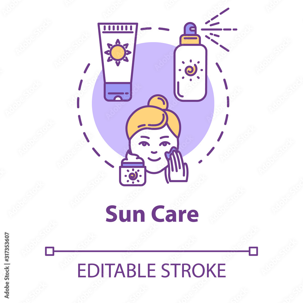 Sun care, sunscreens concept icon. Sun protection, facial skin care ...