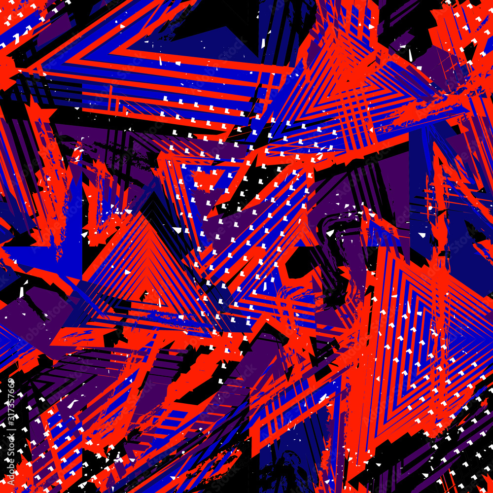 Abstract neon grunge seamless pattern. Urban street texture with ...