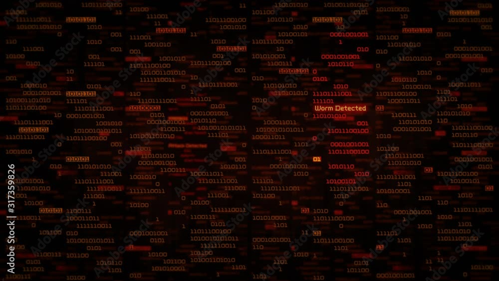 Vídeo do Stock: Binary data code animation showing warning messages in ...