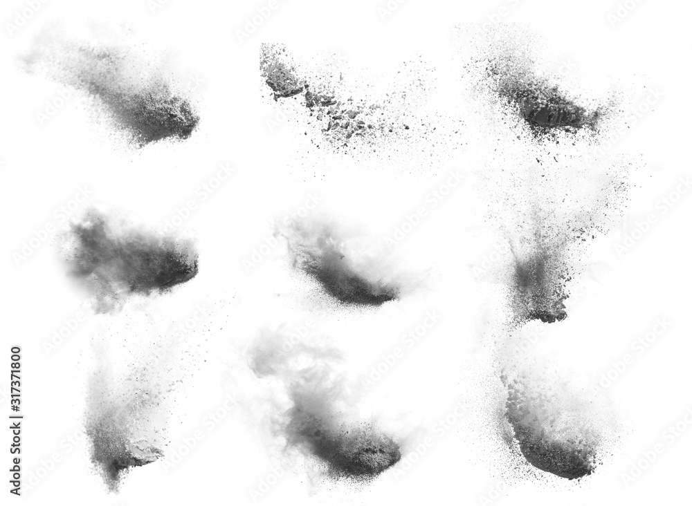 Beautiful black splashes in motion. Set of black powder splash brushes ...
