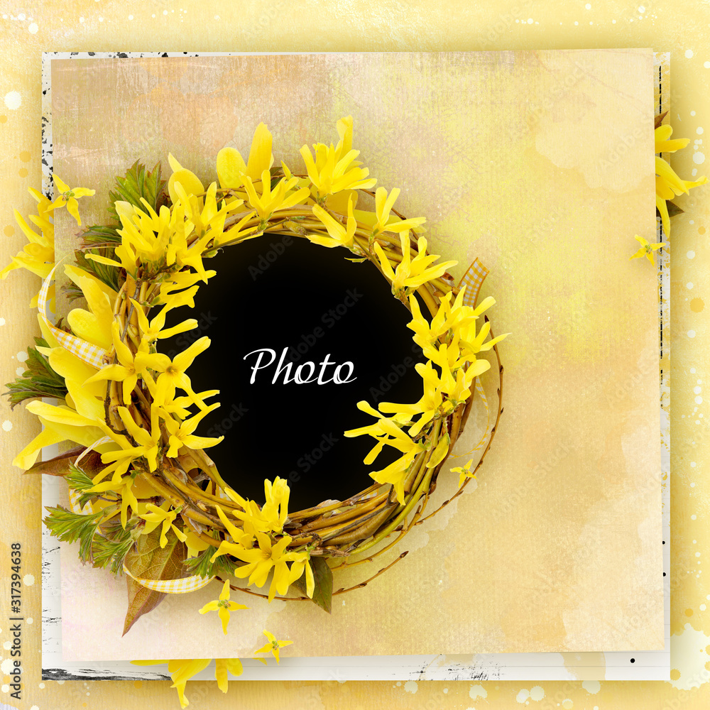Decorative frame in scrapbook style with yellow flowers on yellow ...