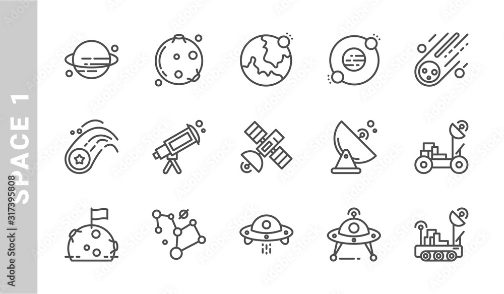 space 1 icon set. Outline Style. each made in 64x64 pixel Stock Vector ...