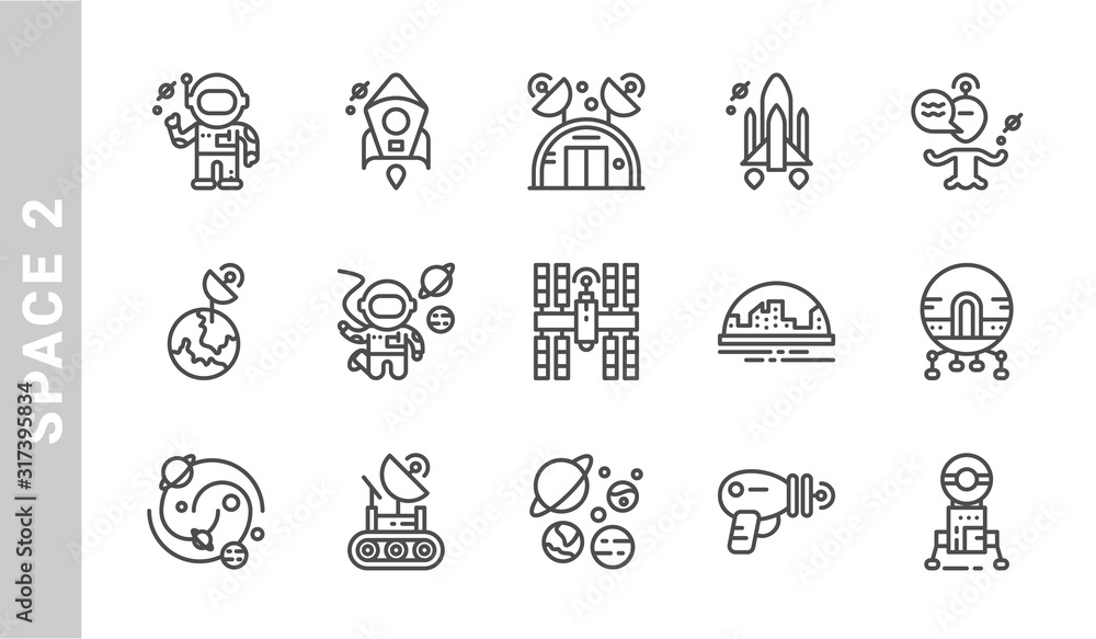 space 2 icon set. Outline Style. each made in 64x64 pixel Stock ...