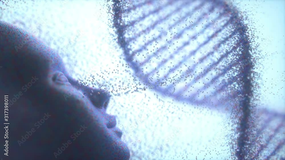 The origin of the human being. Molecular particles coming out of the ...