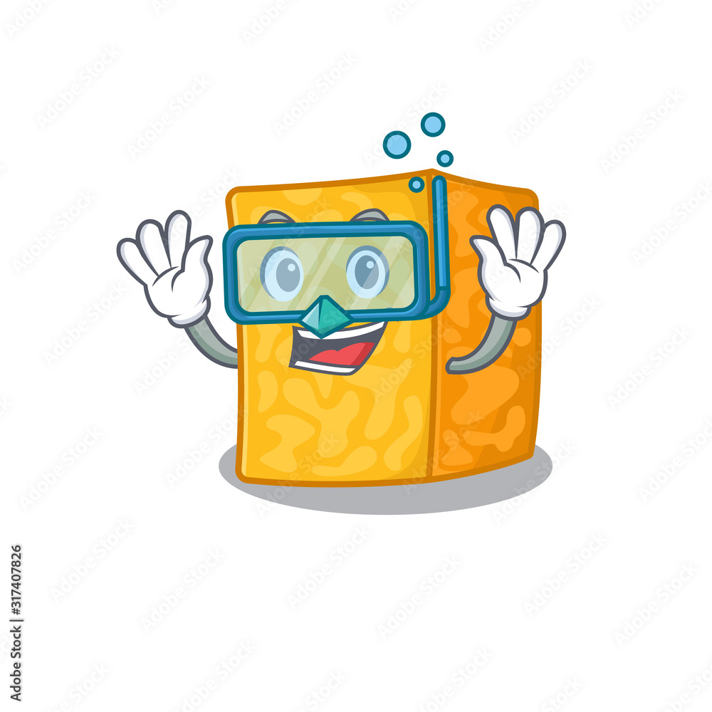 cartoon character of colby jack cheese wearing Diving glasses Stock ...
