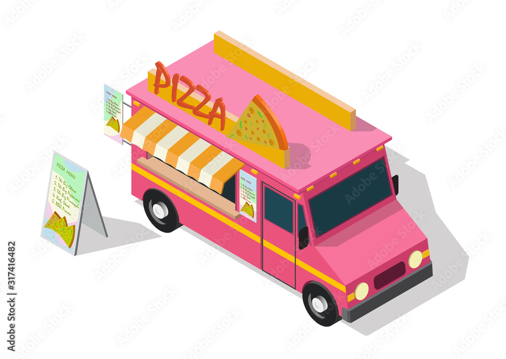 vector isometric pizza food truck. Stock Vector | Adobe Stock