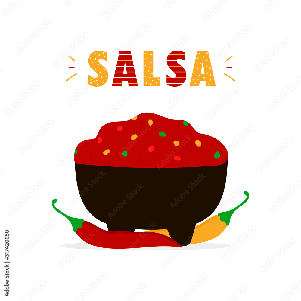 Cute cartoon vector illustration with salsa sauce and fresh chili ...