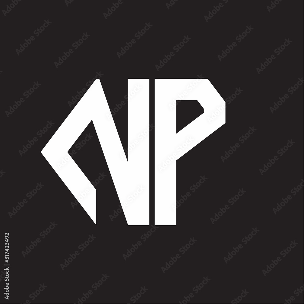NP Logo monogram with middle hexagon style isolated on black background ...